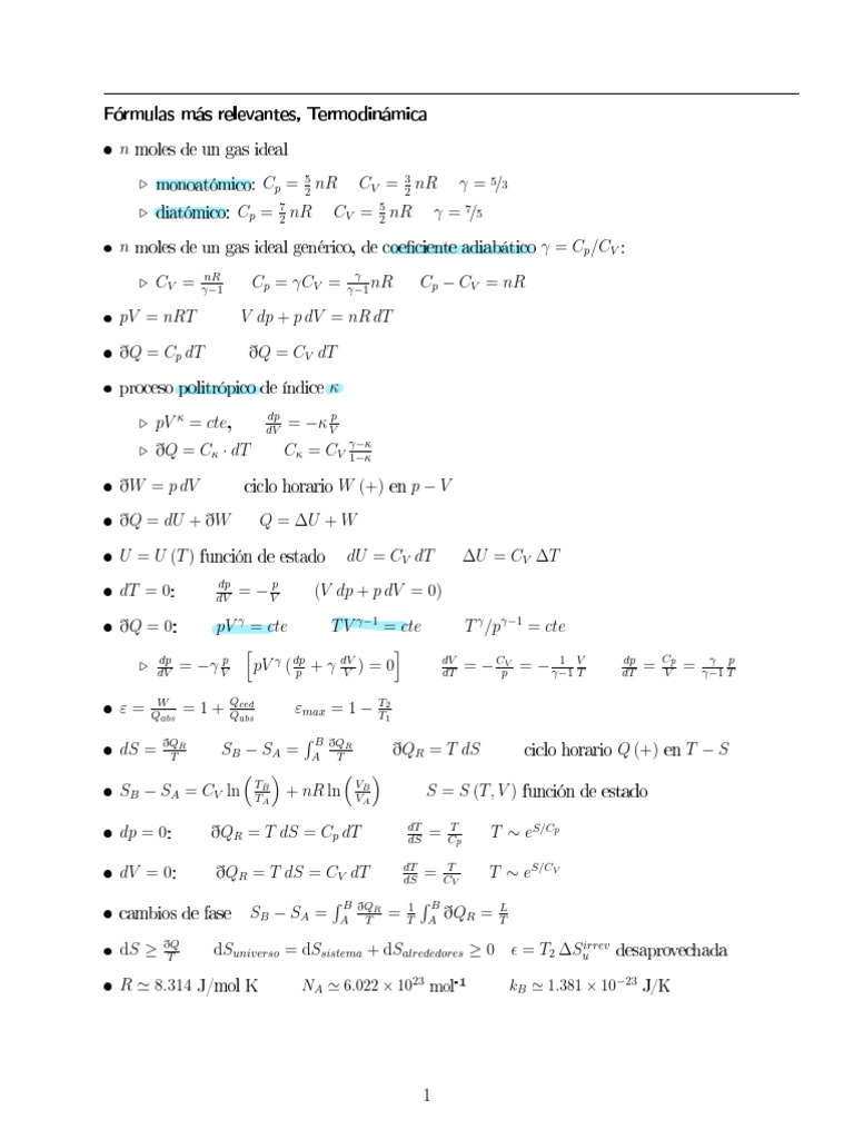 Formulas Mecanic A | PDF | Termodinámica | Ingeniería mecánica