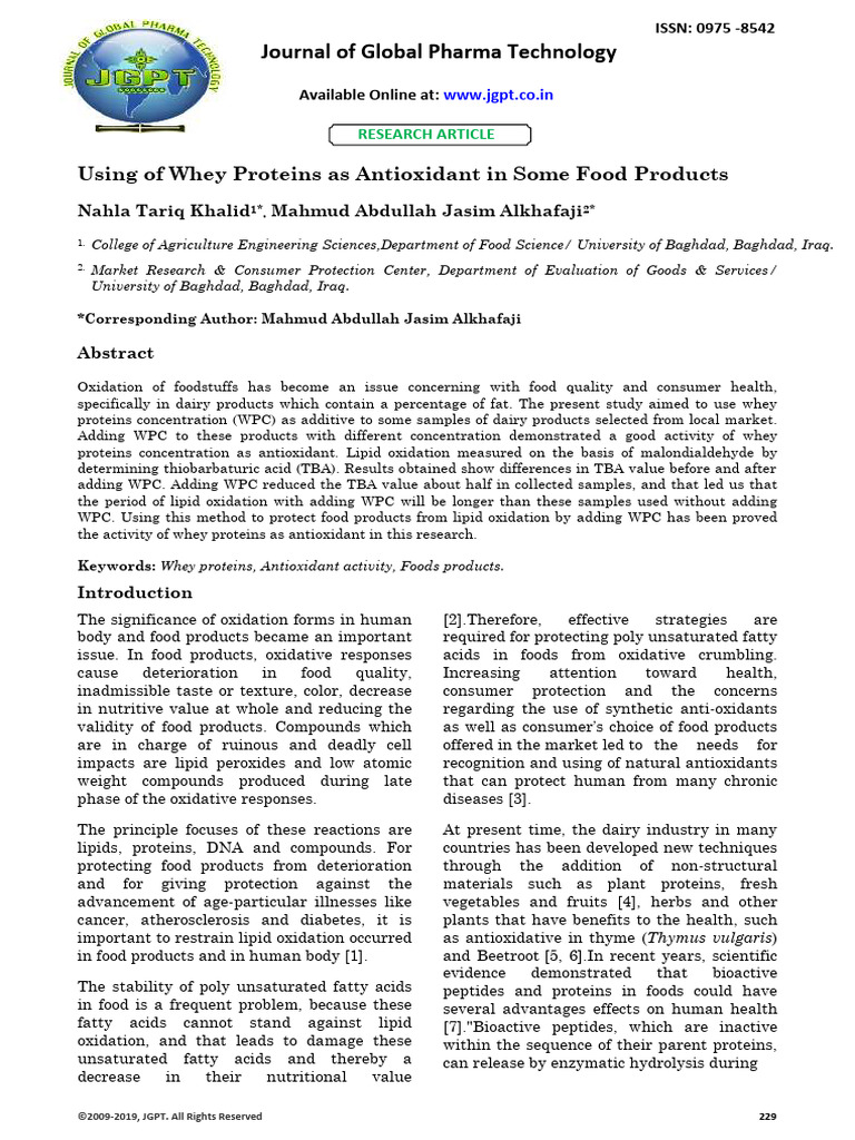 Using of Whey Proteins | PDF | Antioxidant | Protease