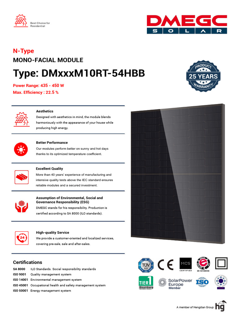 DMEGC Solar DM450M10RT-54HBB Panel | PDF | Electrical Engineering ...