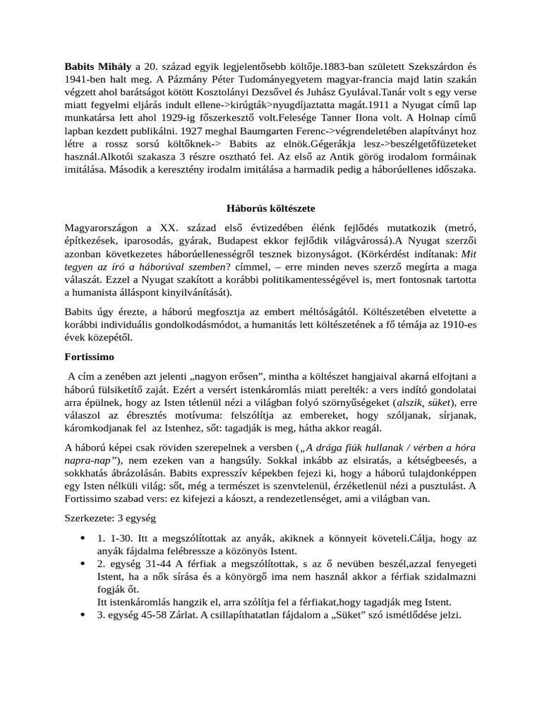 Babits Mihály Háborús Költészete | PDF
