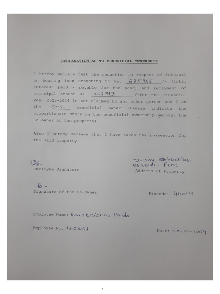 Declaration As To Beneficial Ownership | PDF