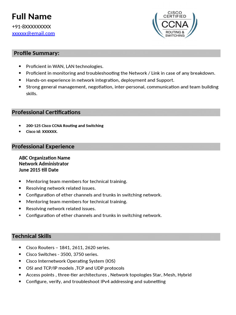 CCNA Resume_Template 5 | PDF | Computer Network | I Pv6