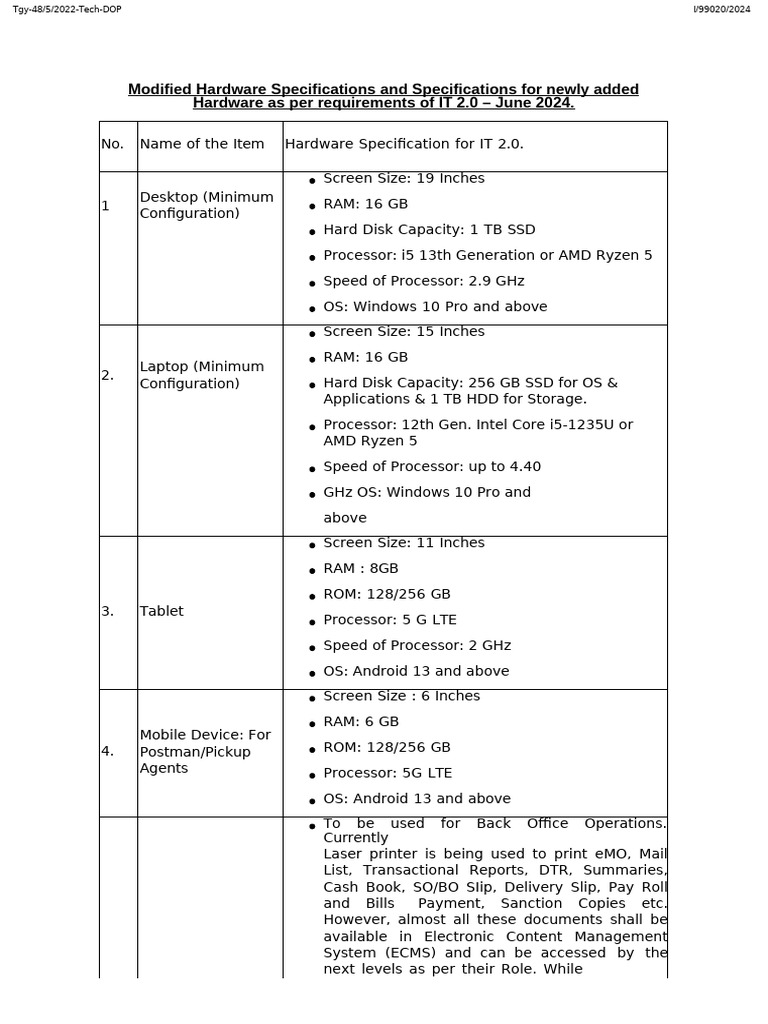 IT 2.0 Hardware Specifications Guide | PDF | Printer (Computing ...