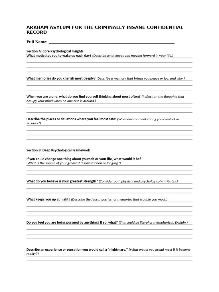 Fullname - Arkham Asylum For The Criminally Insane Confidential Record ...