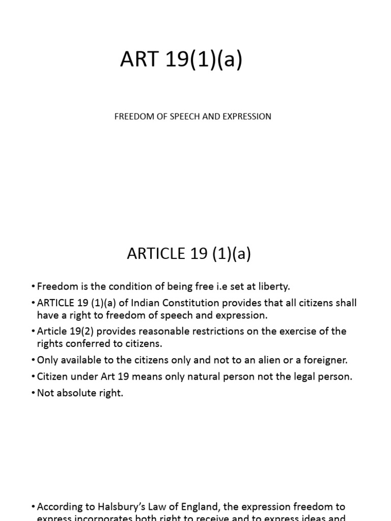 Article 19(1)(a): Freedom of Speech in India | PDF