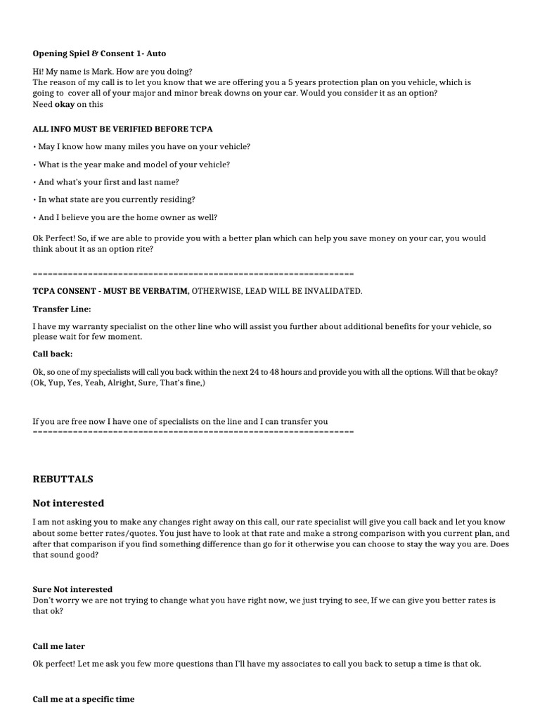 Car Warranty Call Script Overview | PDF