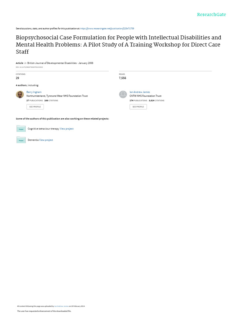 Biopsychosocial Case Formulation For People With ID | PDF | Psychiatry ...