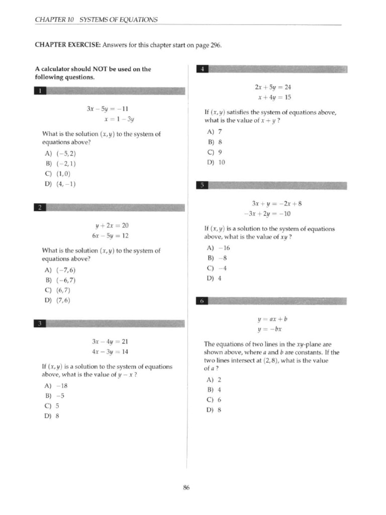 Systems of Equations Practice Problems | PDF | Elementary Mathematics | Mathematics