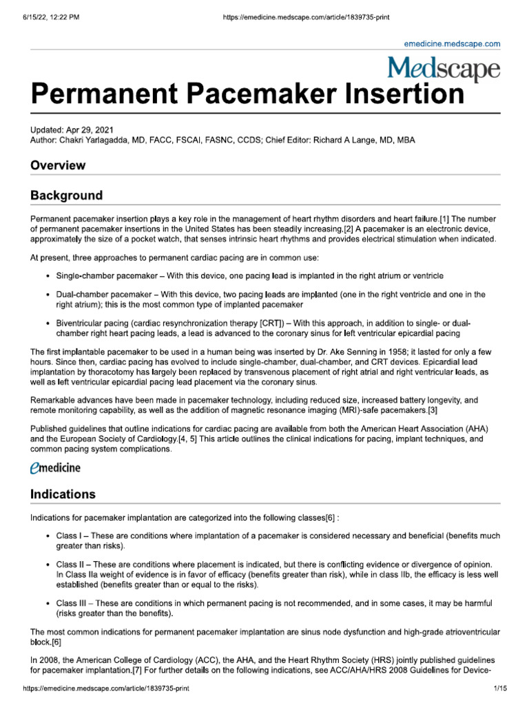 Permanent Peacemaker Insertion Technique | PDF