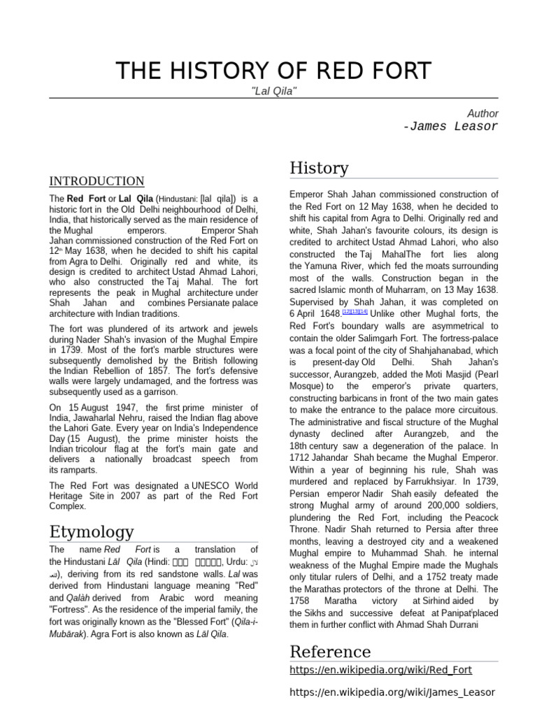 The History of Red Fort | PDF | Mughal Empire