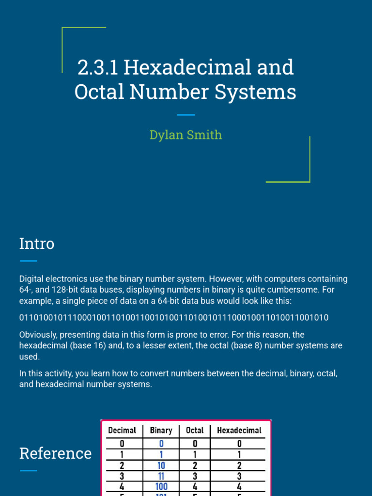 2.3.1 Hexadecimal and Octal Number Systems Dylan Smith | PDF