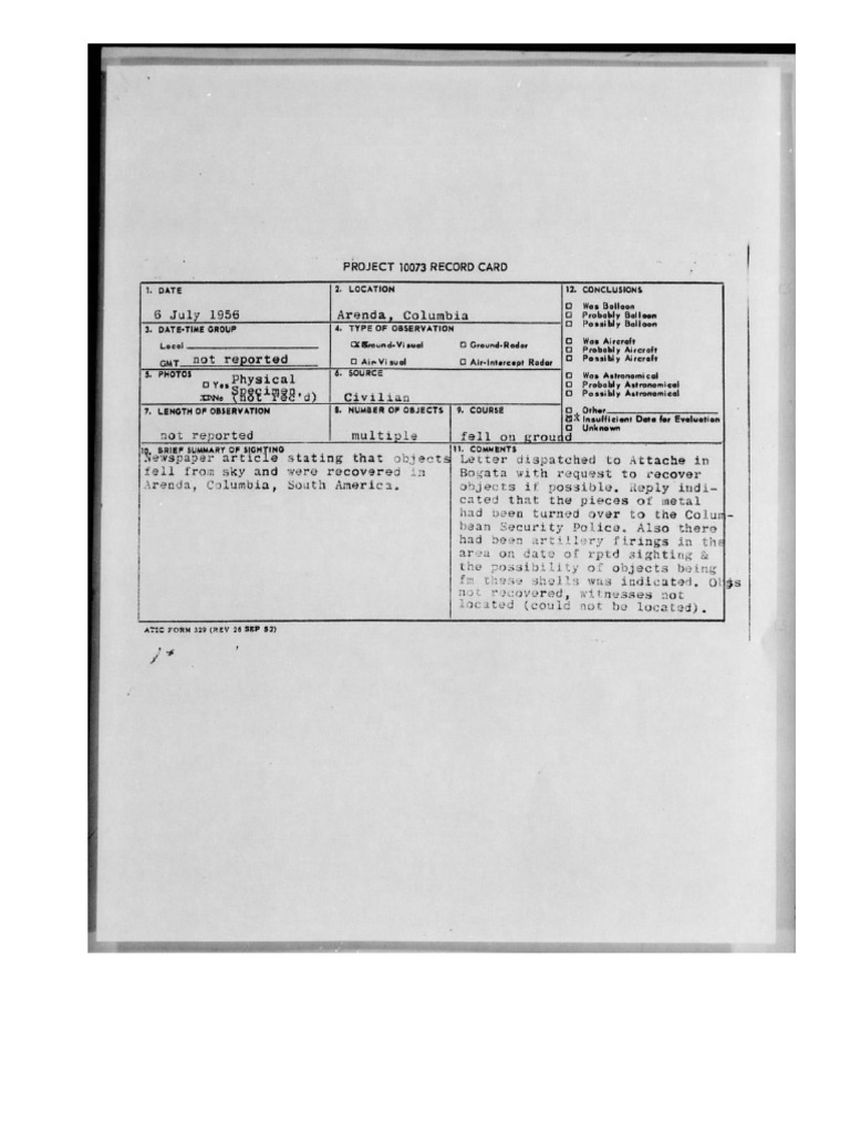 Archivo Desclasificado US Air Force Caso Aranda Pasto Colombia | PDF