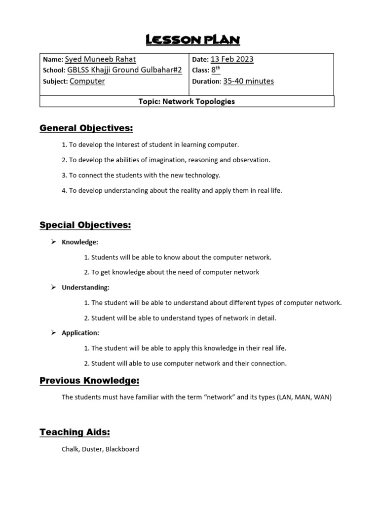 Lesson Plan | PDF | Network Topology | Computer Network Lesson Plan | PDF | Network Topology | Computer Network