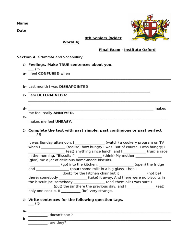 Final Exam: Grammar & Vocabulary for Seniors | PDF | Rainforest ...