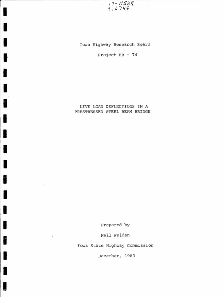 IADOT Hr74 Live Load Deflections Prestressed Steel Beam Bridge 1963 ...