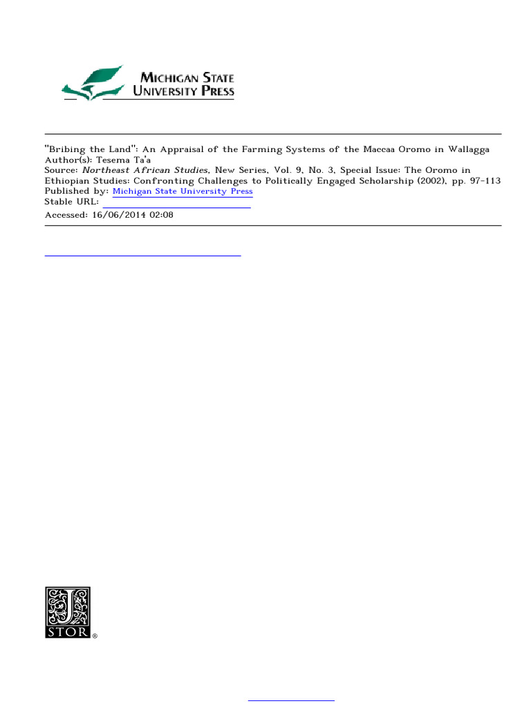 Bribing The Land - An Appraisal of The Farming Systems of The Maccaa Oromo in Wallagga | PDF ...