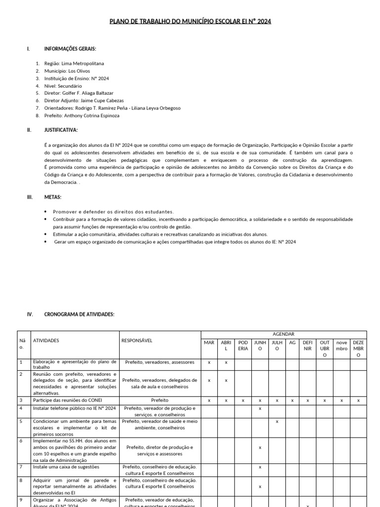 Plano de Trabalho do Município Escolar 2024 | PDF | Pedagogia
