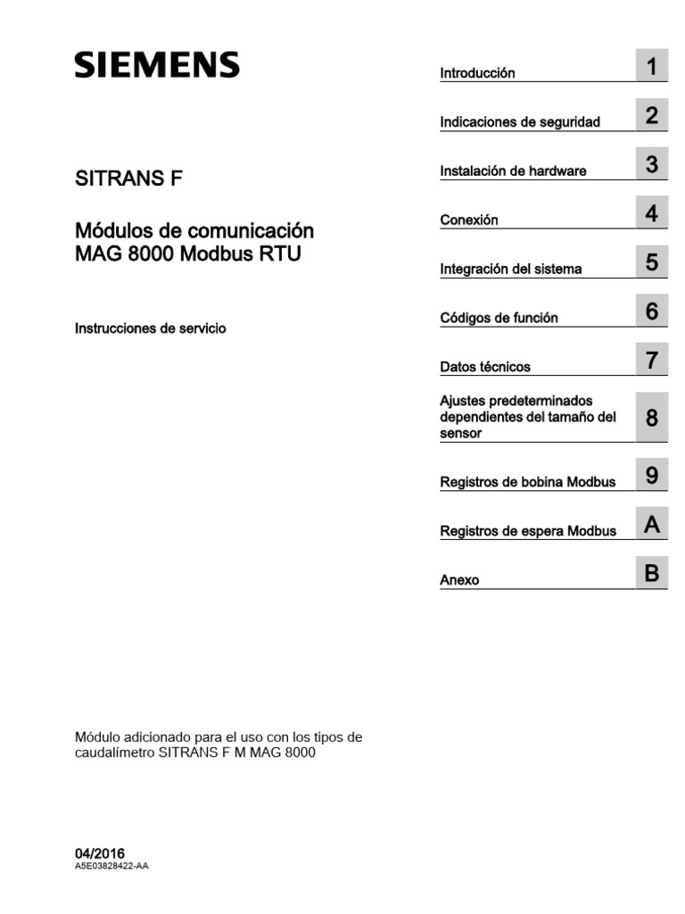MAG 8000 MODBUS Siemesn Modbus a Bateria | PDF | Informática | Ingeniería Informática