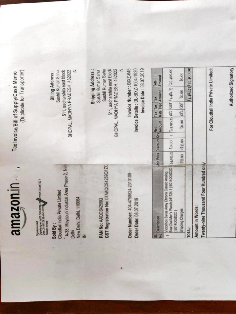 Victorinox Watch Bill | PDF