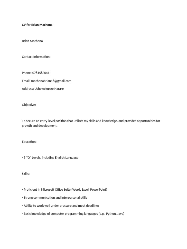 CV For Brian Ma | PDF
