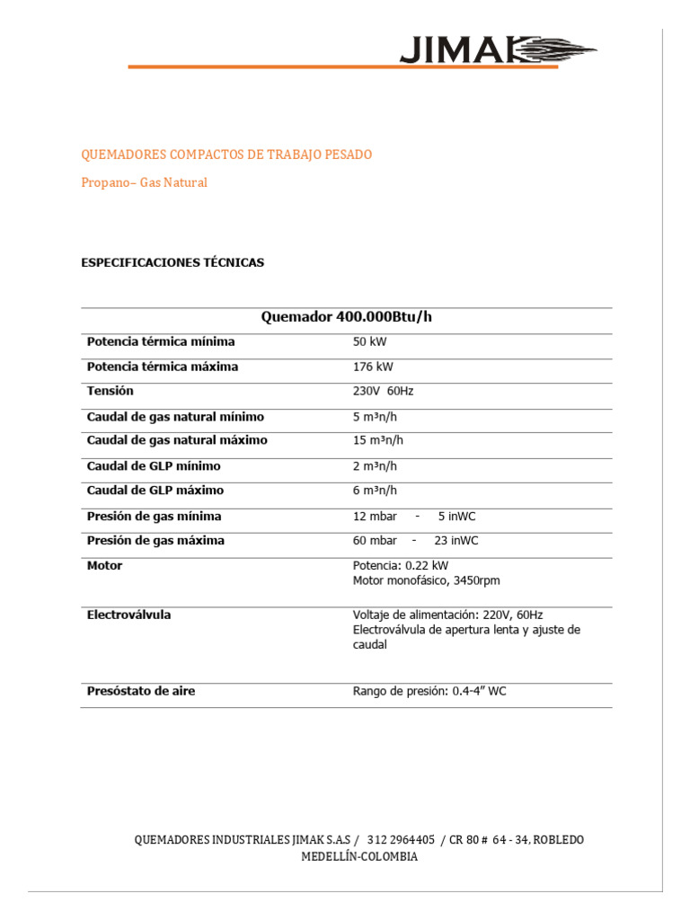 Quemadores Industriales de Gas Jimak S.A.S | PDF | Combustión ...