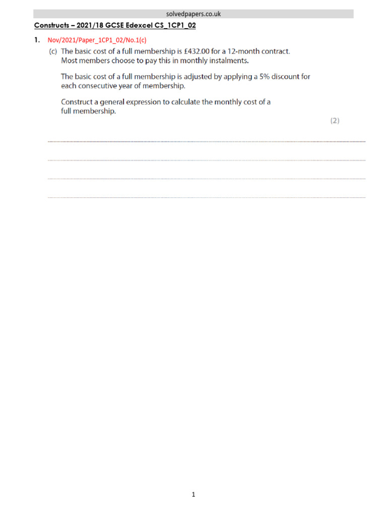 2021 - 2018 Construct GCSE Edexcel CS - ICP1 - 02 | PDF