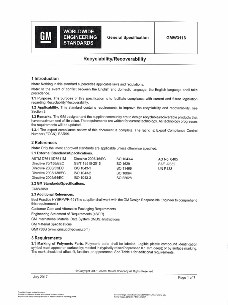 GMW 3116 Recyclability-Recoverability - 2017.07 | PDF