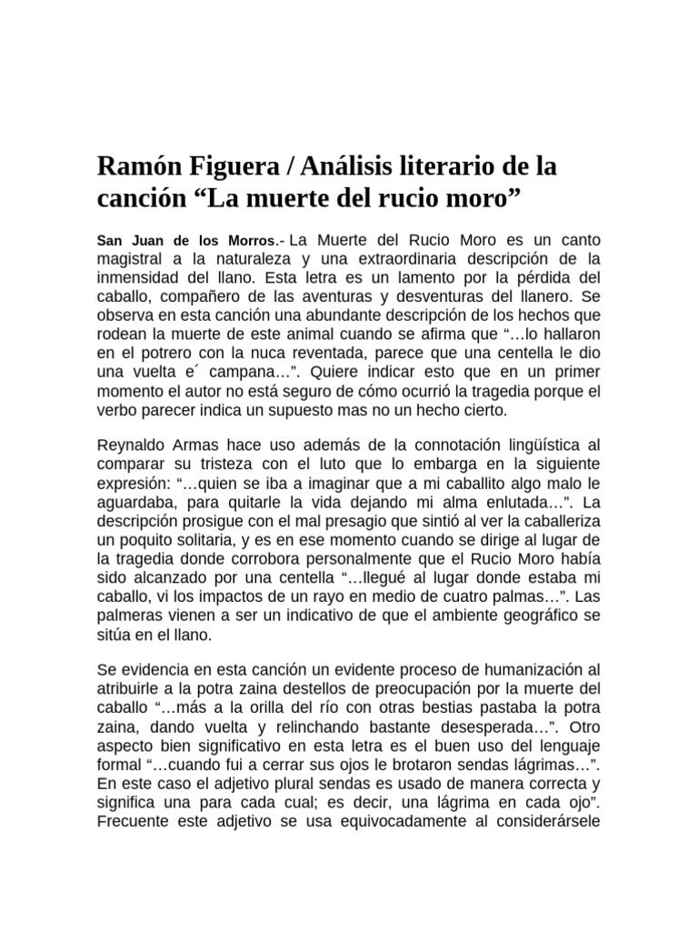 Analisis Literario de La Muerte de Rucio Moro de Ramón Figuera. | PDF