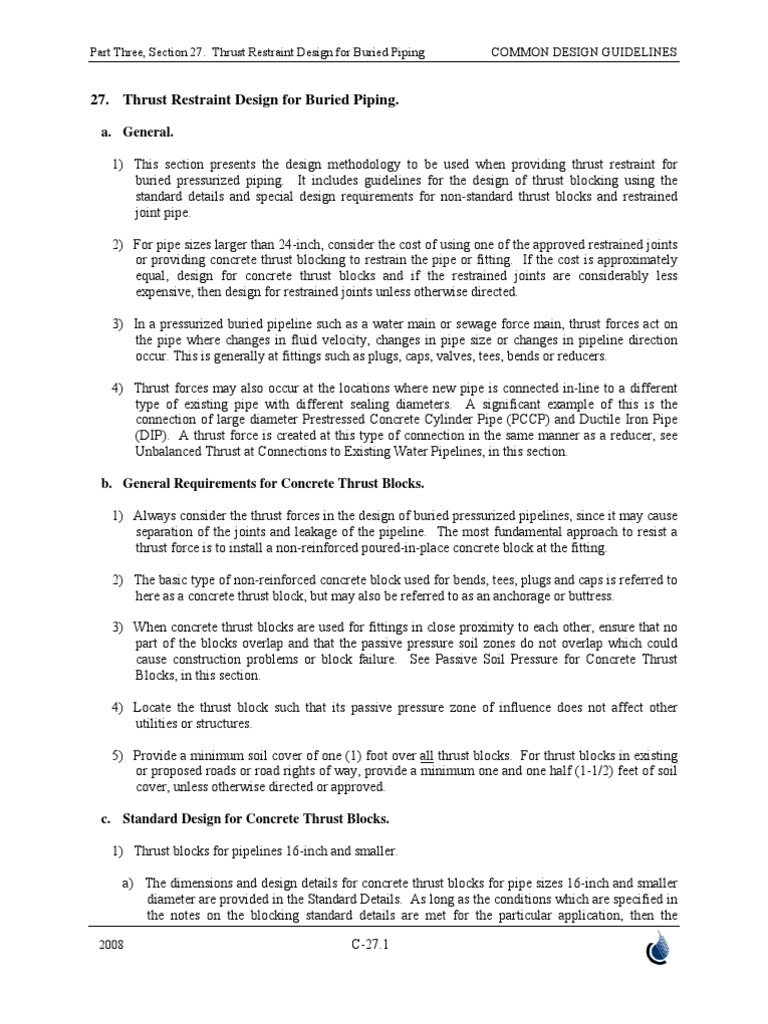 C-27-2008 Thrust Block Design | PDF | Pipe (Fluid Conveyance) | Concrete
