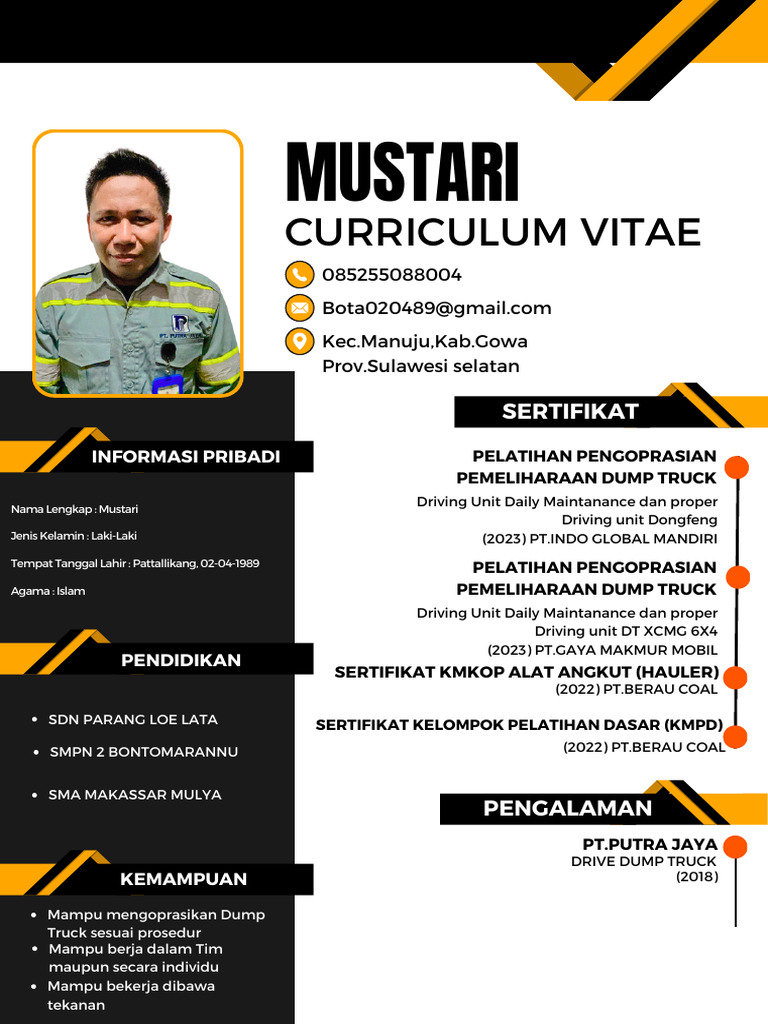 CV Pengemudi Dump Truck Mustari | PDF