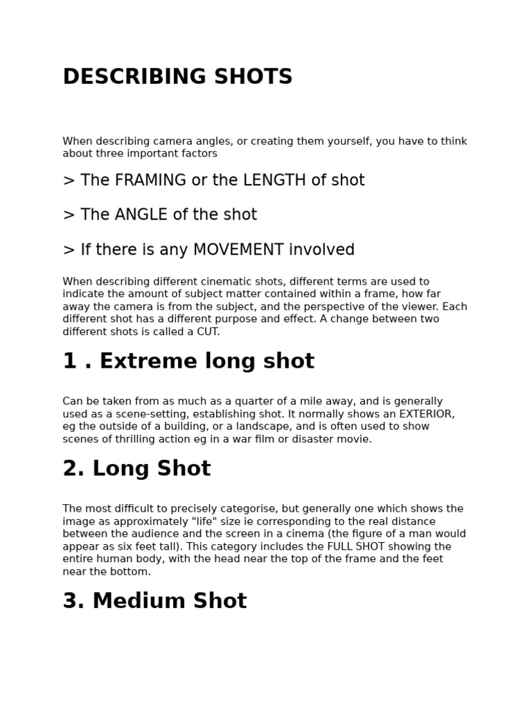 Camera Shot Angles Explained | PDF | Zoom Lens | Camera
