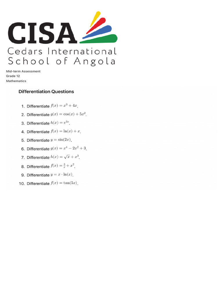 Mid-Term Assessment Mathematics | PDF