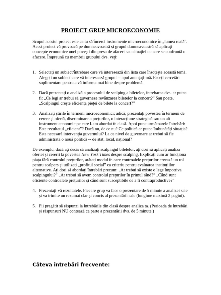 Microeconomia Proiect de Grup | PDF