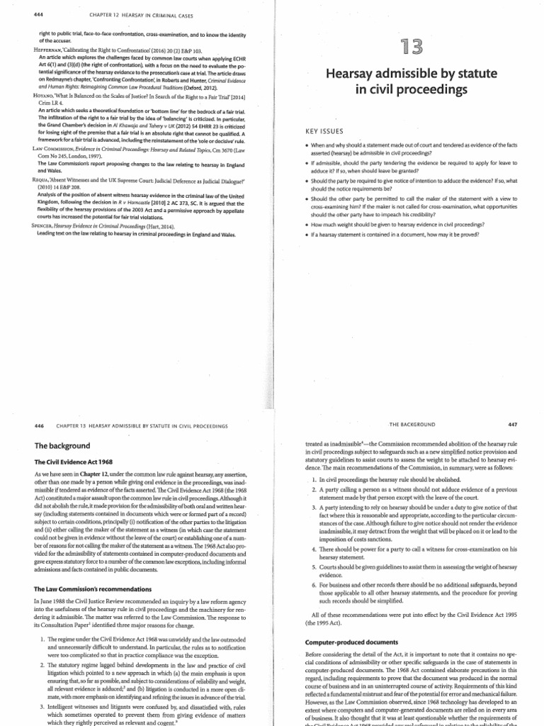 Hearsay Evidence in Civil Proceedings | PDF | Hearsay | Legal Procedure