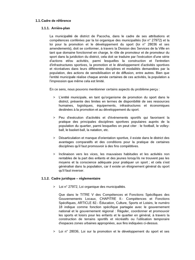 Promotion du sport à Pacocha : enjeux et lois | PDF | Des sports ...