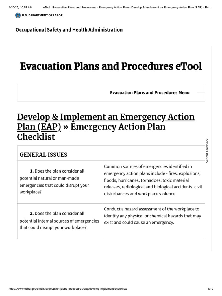 OSHA Emergency Action Plan Guidelines | PDF | Emergency Evacuation ...