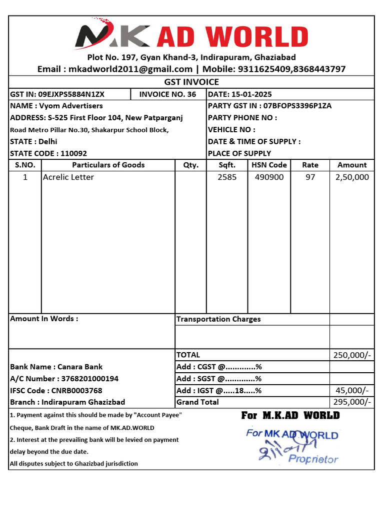 Vyom Advertising GST Bill | PDF