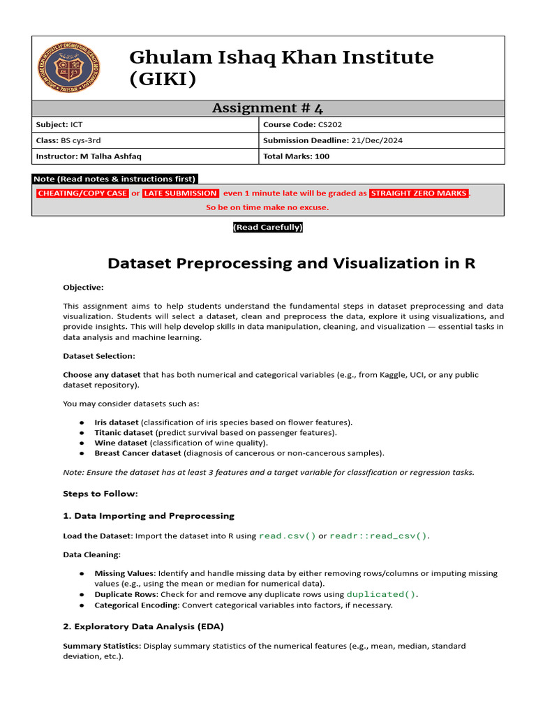 CS202 Assignment - 4 - GIKI | PDF | Categorical Variable | Statistics