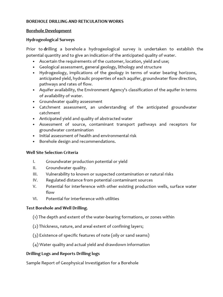 Borehole Drilling and Water Reticulation Guide | PDF | Hydrogeology ...