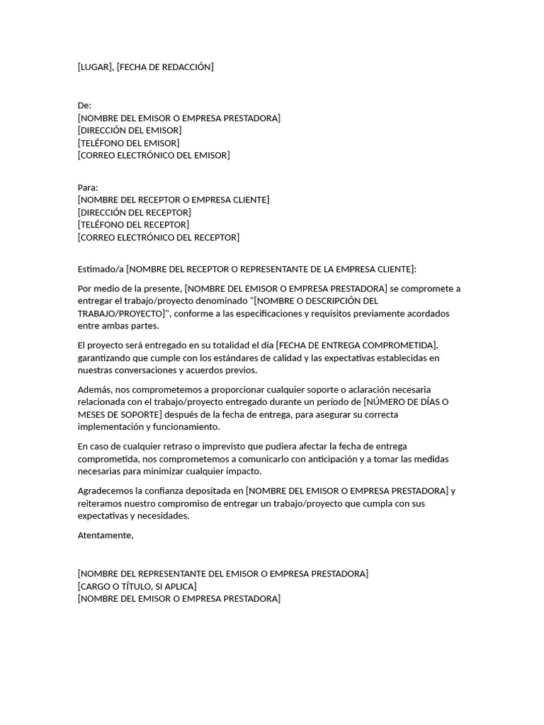 Carta de Compromiso de Entrega | PDF