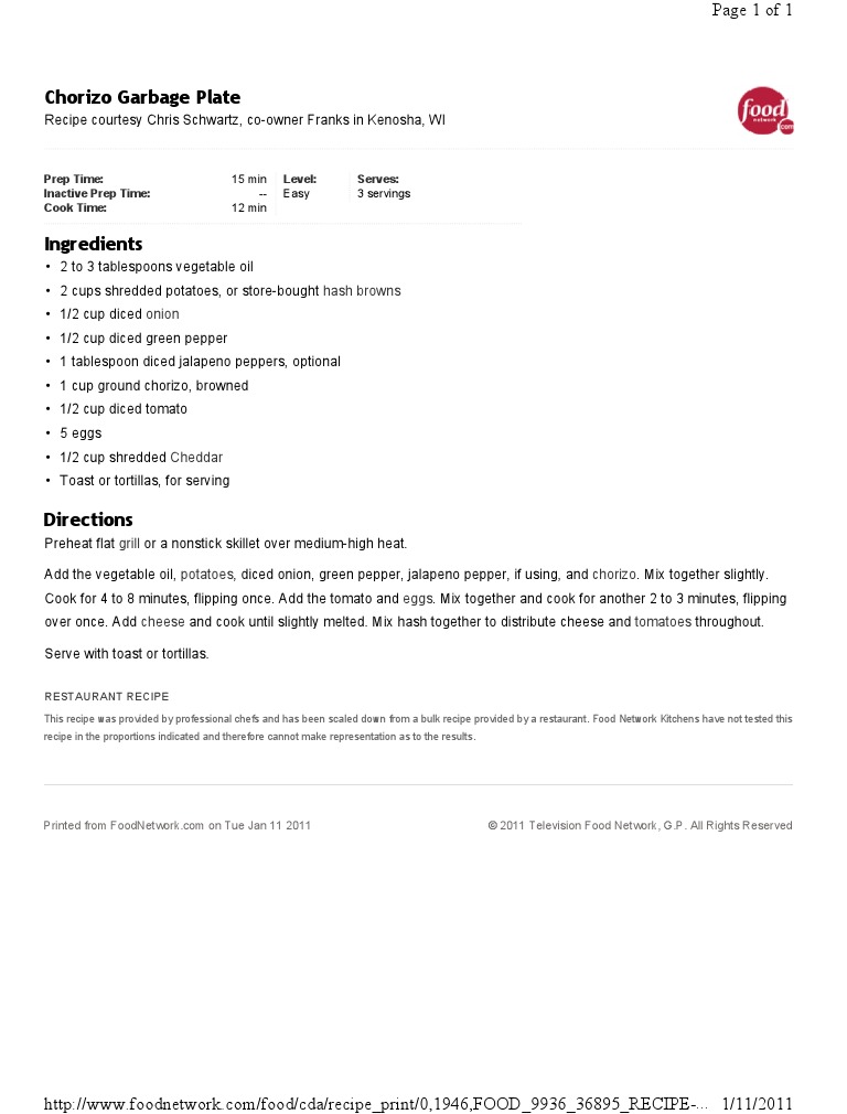 Chorizo Garbage Plate | PDF