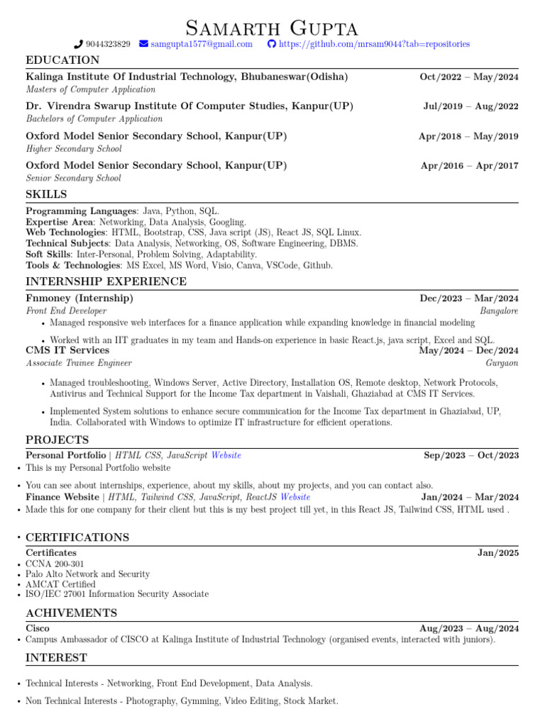 Samarth s Resume25 (1) | PDF | Sql | Java Script