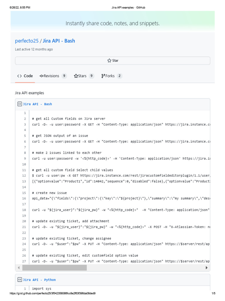Jira API examples · GitHub | PDF | Computer Programming | Software Development