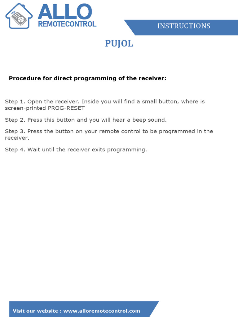 Pujol Remote Control Programming Guide | PDF