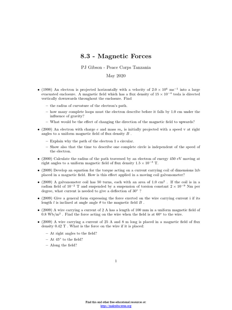 ACSEE Physics F6 T1 S3 MagneticForces | PDF | Magnetic Field | Force