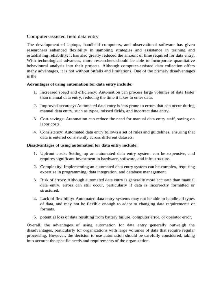 Benefits and Drawbacks of Automated Data Entry | PDF