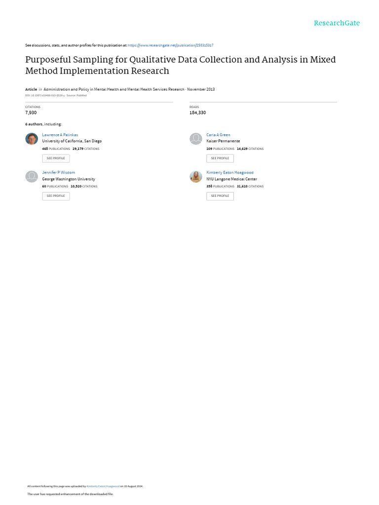 Purposeful Sampling in Mixed Methods | PDF | Sampling (Statistics ...