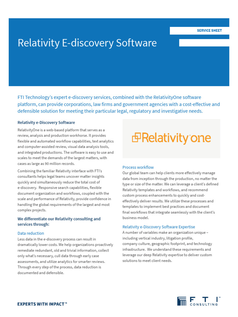 FTI Consulting - Relativity E-Discovery Software | PDF | Analytics ...