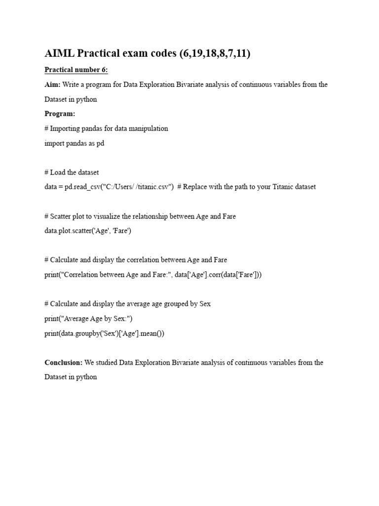 AIML Practical Exam Codes 1 | PDF | Applied Mathematics | Statistics