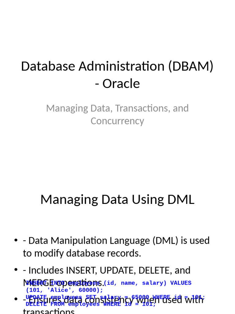 DBAM Course Presentation Enhanced | PDF | Database Transaction | Acid